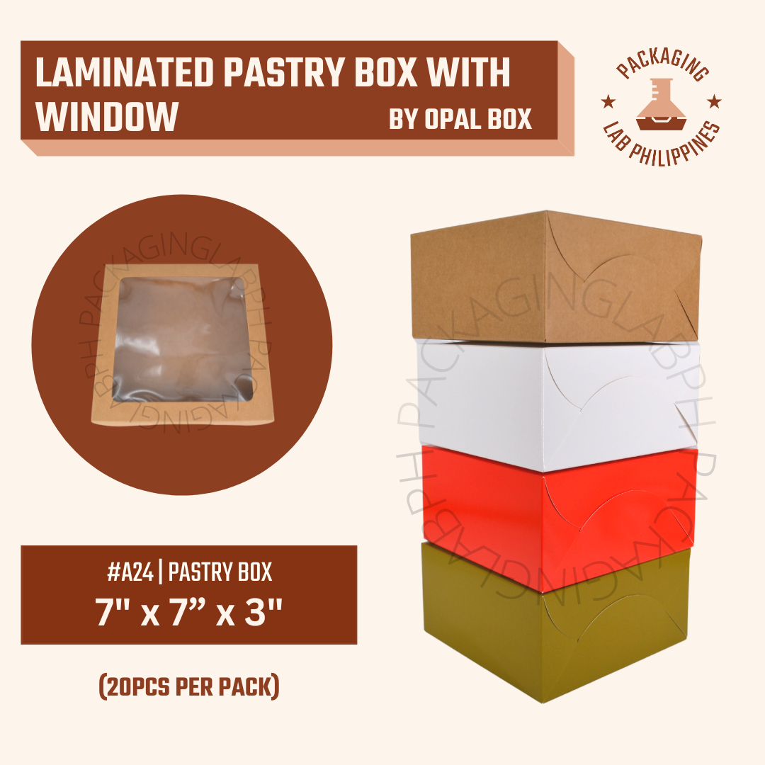 7x7x3 Laminated Pastry Box with Window by Opal Box – Packaging Lab Philippines