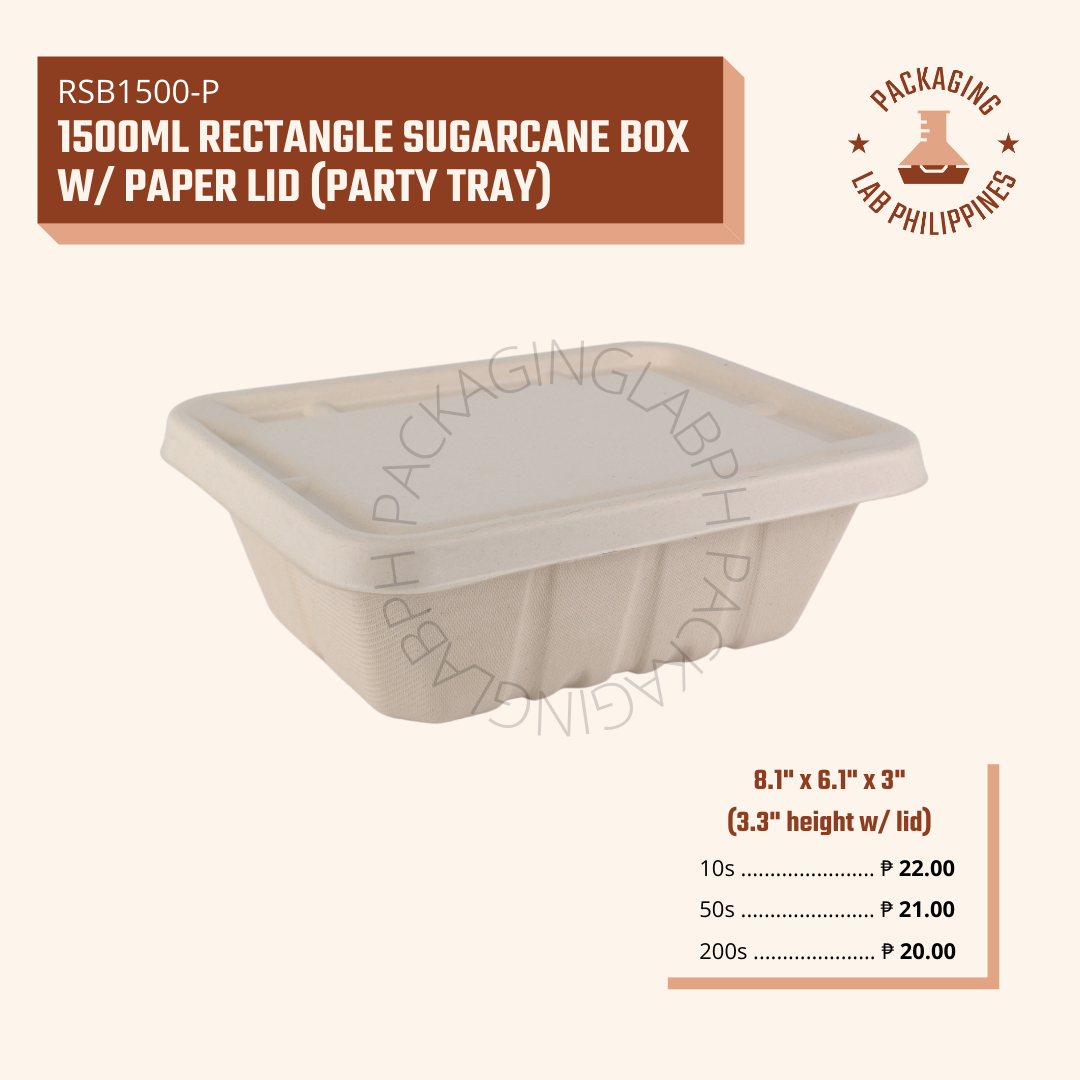 1500ml Rectangle Sugarcane Box w/ paper lid (party tray) – Packaging Lab Philippines