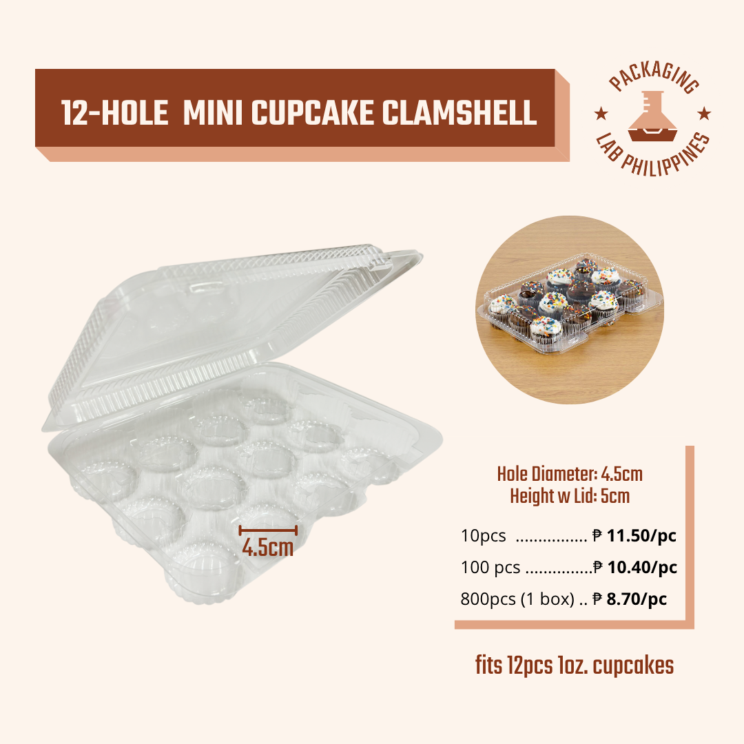 12-Hole Mini Cupcake Plastic Clamshell Box – Packaging Lab Philippines