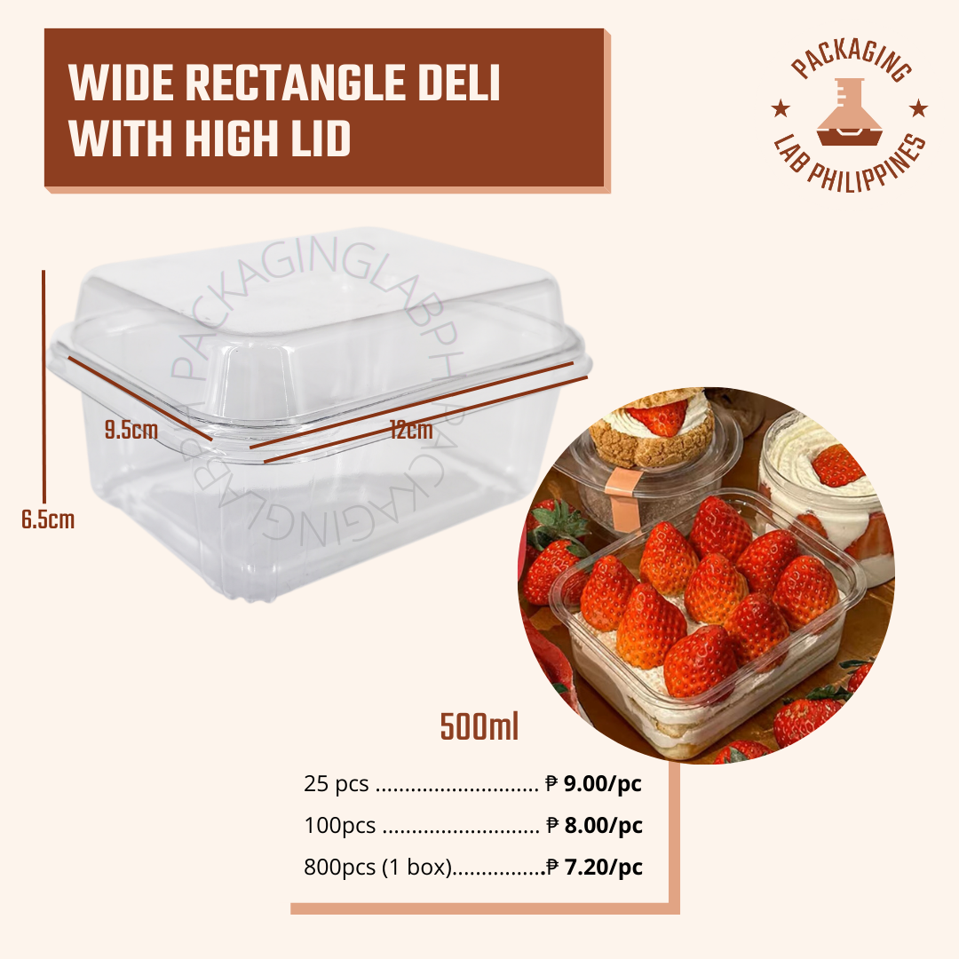 Wide Rectangle Deli Container with High Lid – Packaging Lab Philippines