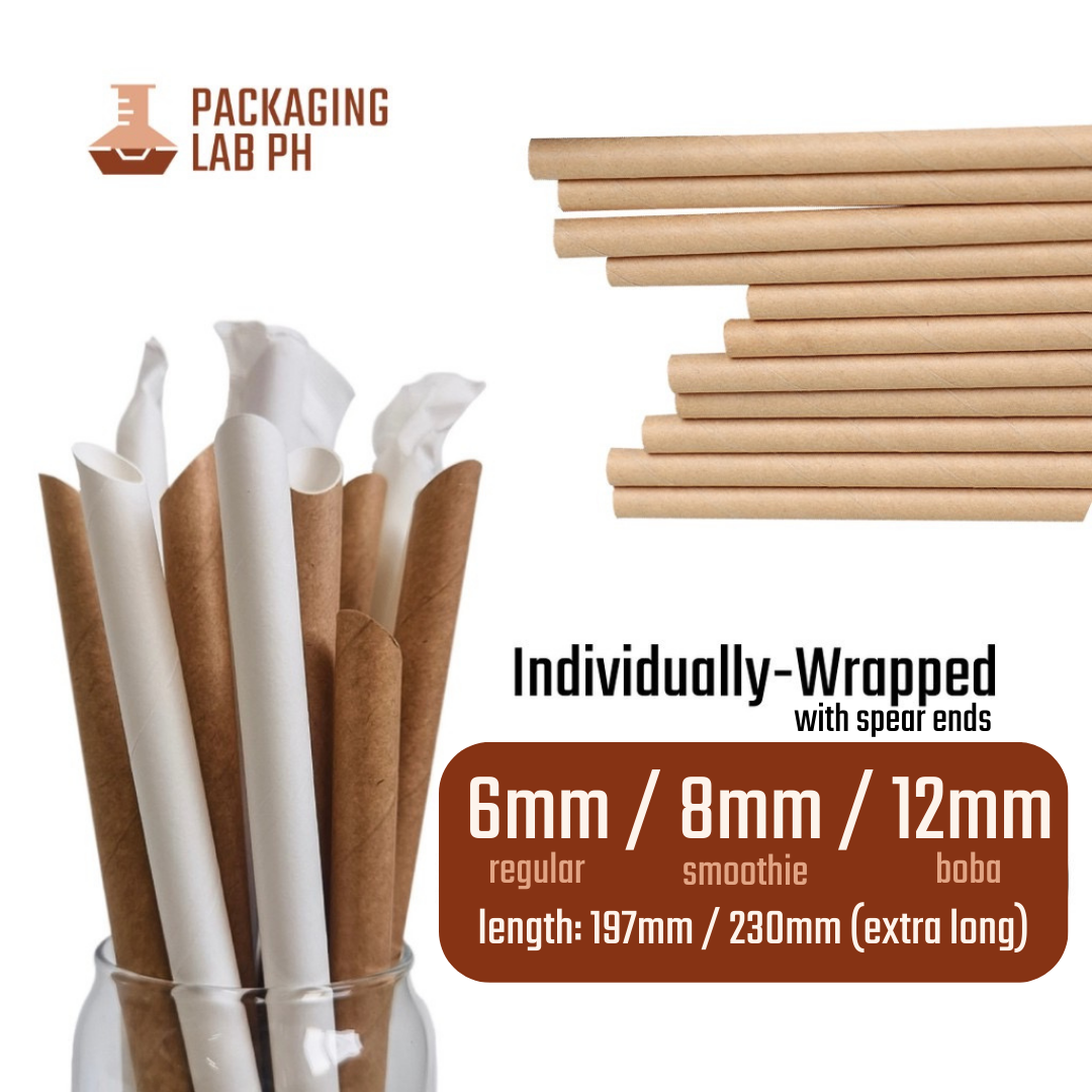 Paper Straws with Spear Ends in White & Kraft (Individually Wrapped ...