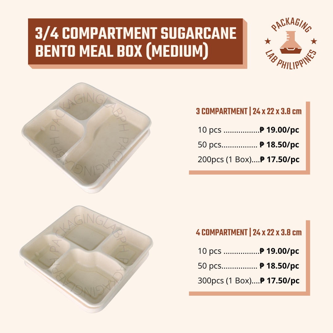 3D 4D Compartment Sugarcane Bento Meal Box (Medium) – Packaging Lab ...