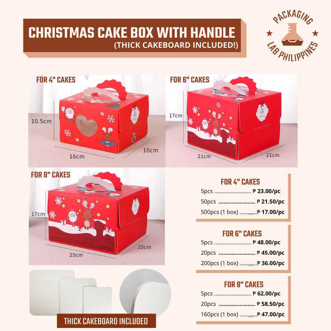 Christmas Cake Box with Handle (THICK Cakeboard included) – Packaging ...