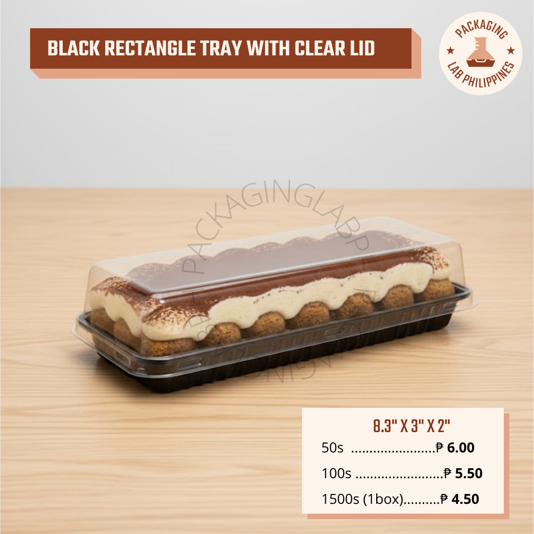 Black Rectangle Tray with Clear Lid – Packaging Lab Philippines