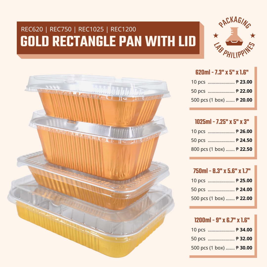 Gold Rectangle Pan with Lid – Packaging Lab Philippines