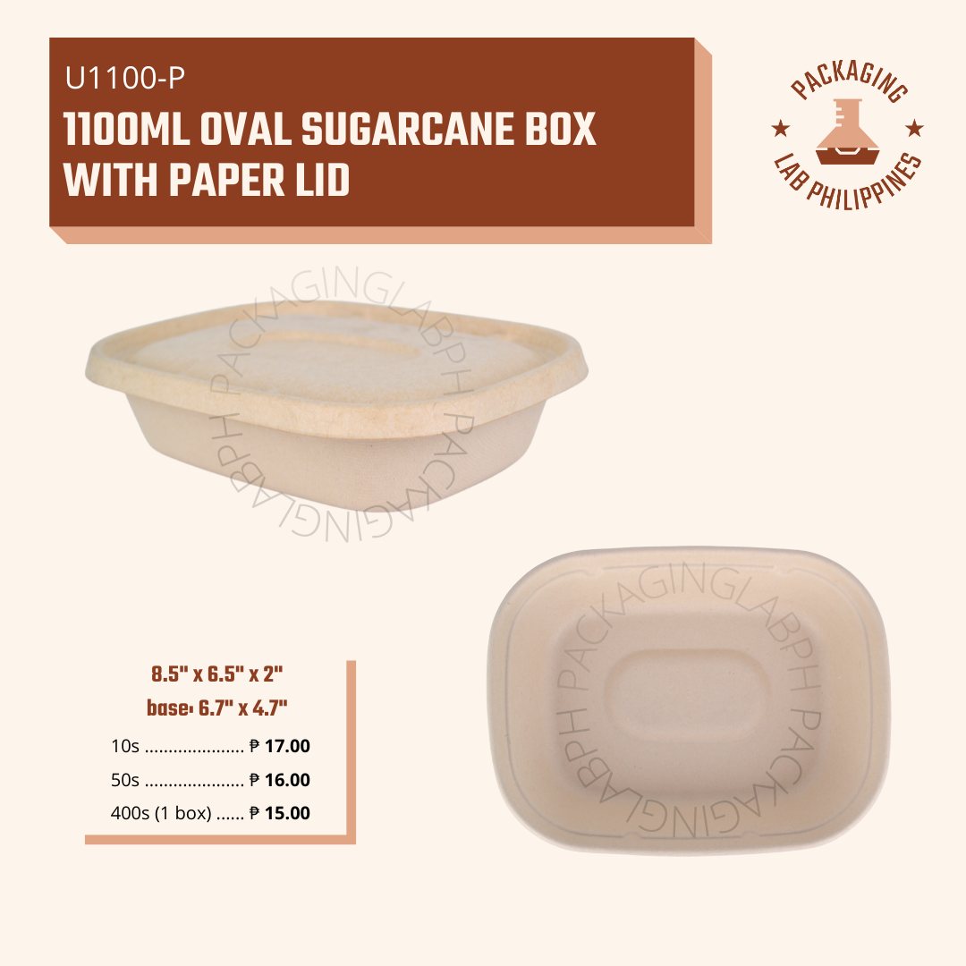 1100ml Wide Oval Sugarcane Box with Paper Lid – Packaging Lab Philippines