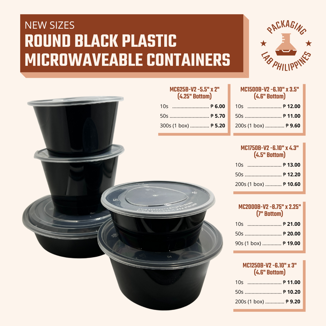 NEW SIZES ROUND BLACK Plastic Microwaveable Containers – Packaging Lab ...
