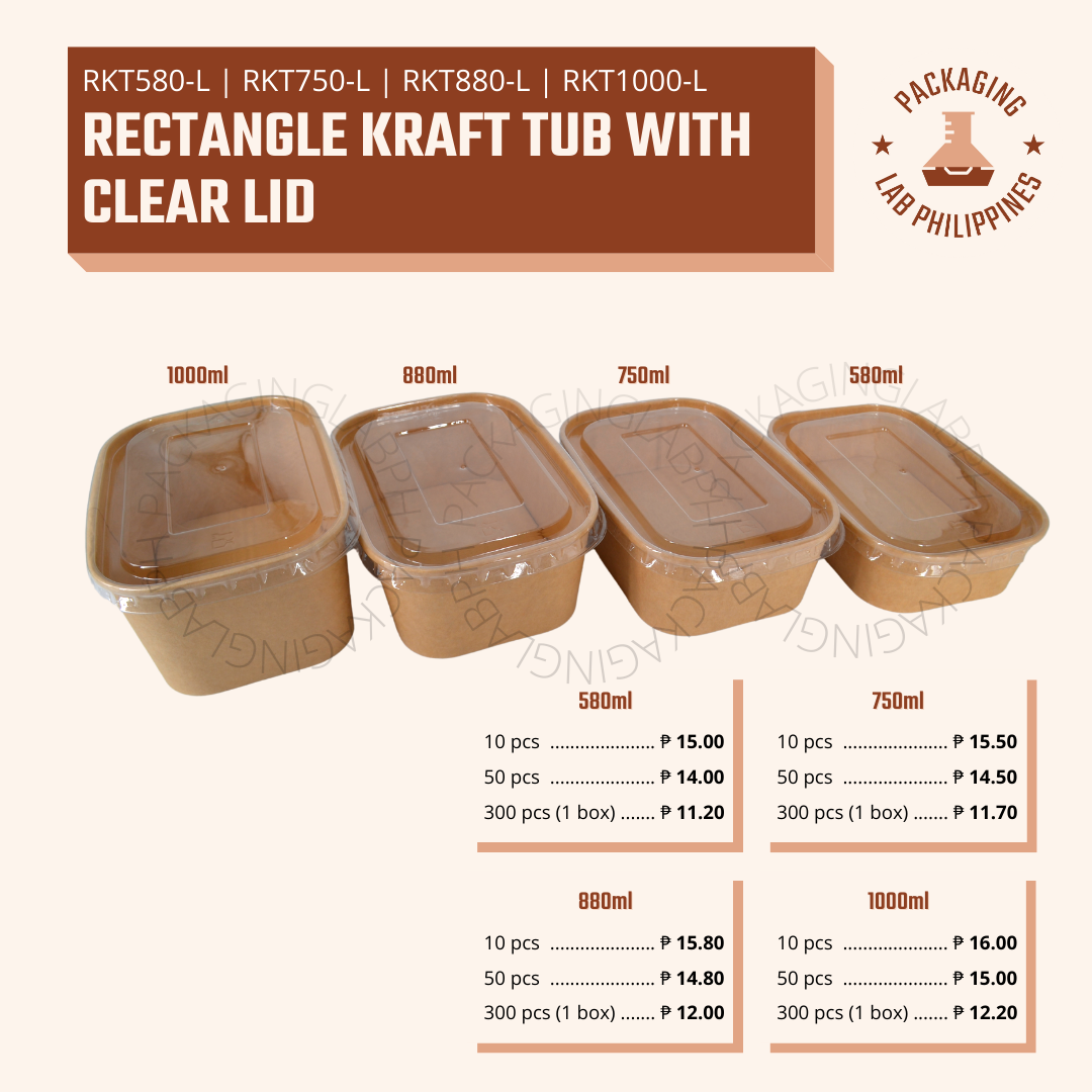 Rectangle Kraft Tub with Clear Lid – Packaging Lab Philippines