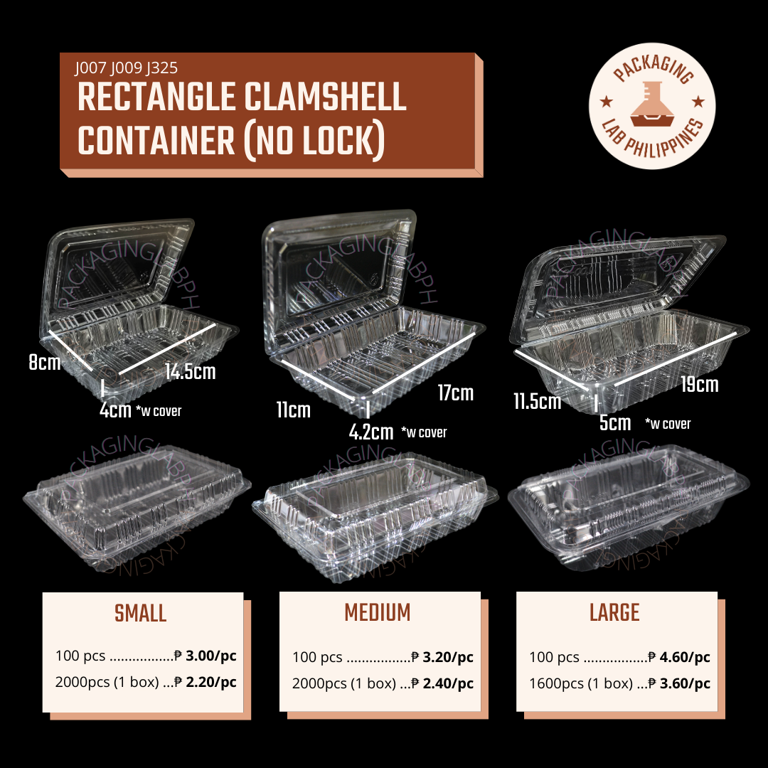 No Lock Rectangle Clamshell Container (3 Sizes) – Packaging Lab Philippines