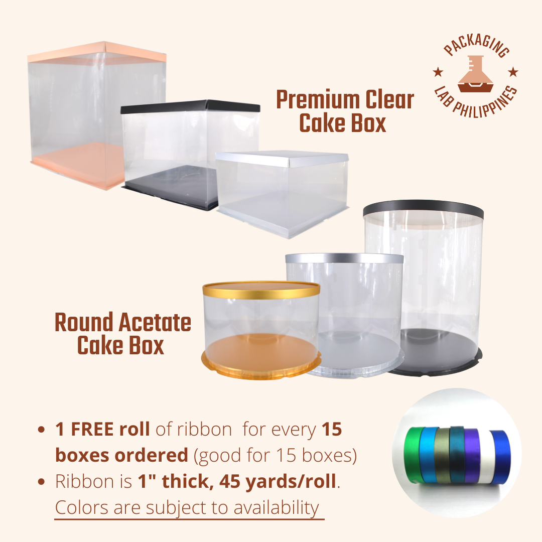 [FREE RIBBON] Round Acetate Cake Box in Black, White, Gold, and Silver ...